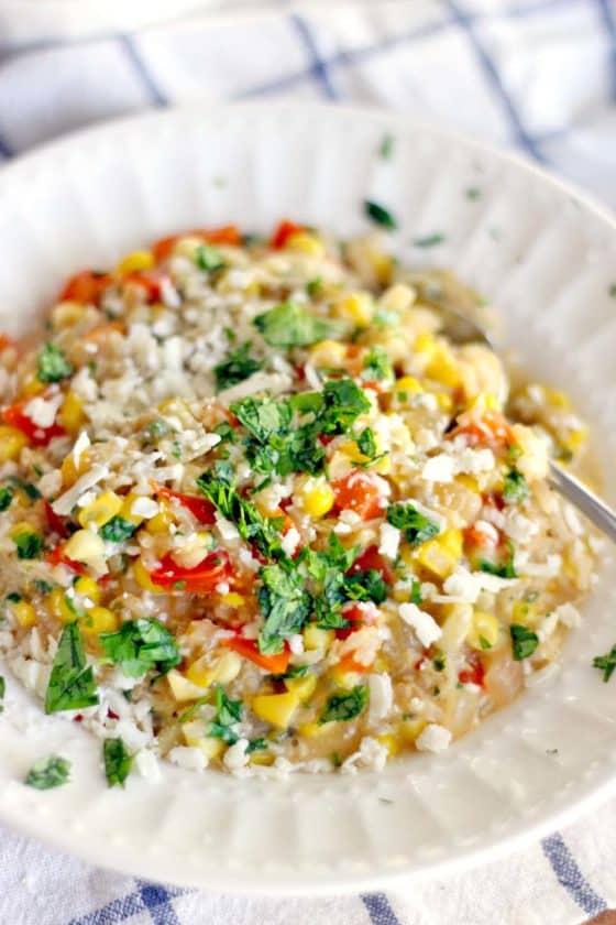 Mexican Risotto with Sweet Corn and Cotija Cheese (Made with Brown Rice!)
