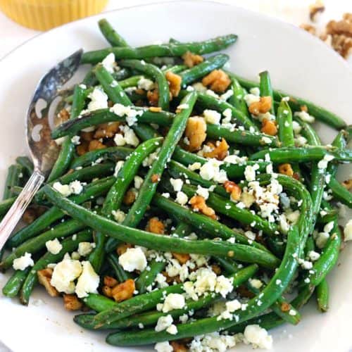 Sautéed Green Beans with Bleu Cheese and Walnuts - Bowl of Delicious
