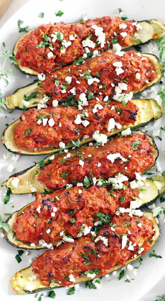 Paleo Greek Stuffed Zucchini Boats - Bowl of Delicious
