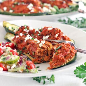 Paleo Greek Stuffed Zucchini Boats - Bowl of Delicious