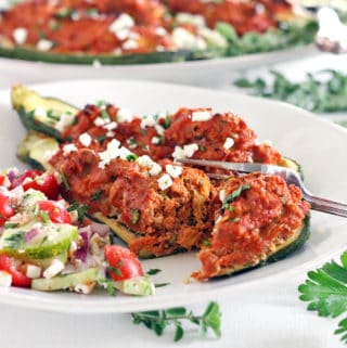 Paleo Greek Stuffed Zucchini Boats - Bowl of Delicious