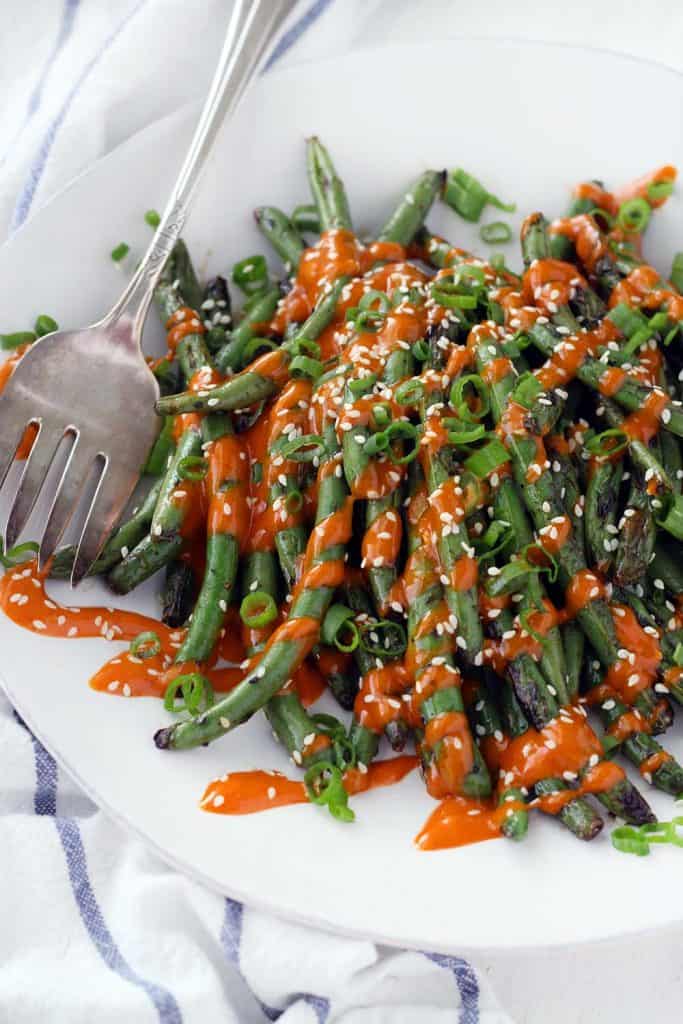 Grilled Green Beans with Gochujang Mayo - Bowl of Delicious