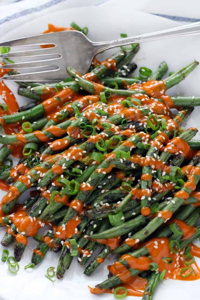 Grilled Green Beans with Gochujang Mayo - Bowl of Delicious