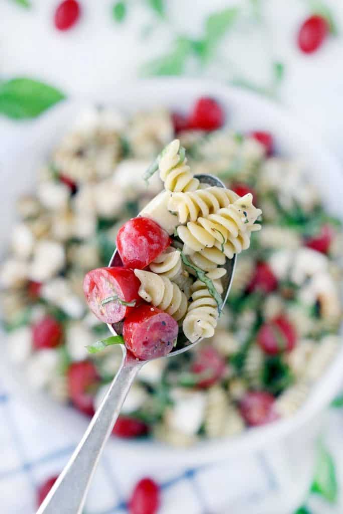 Caprese Pasta Salad with Creamy Balsamic Dressing - Bowl of Delicious