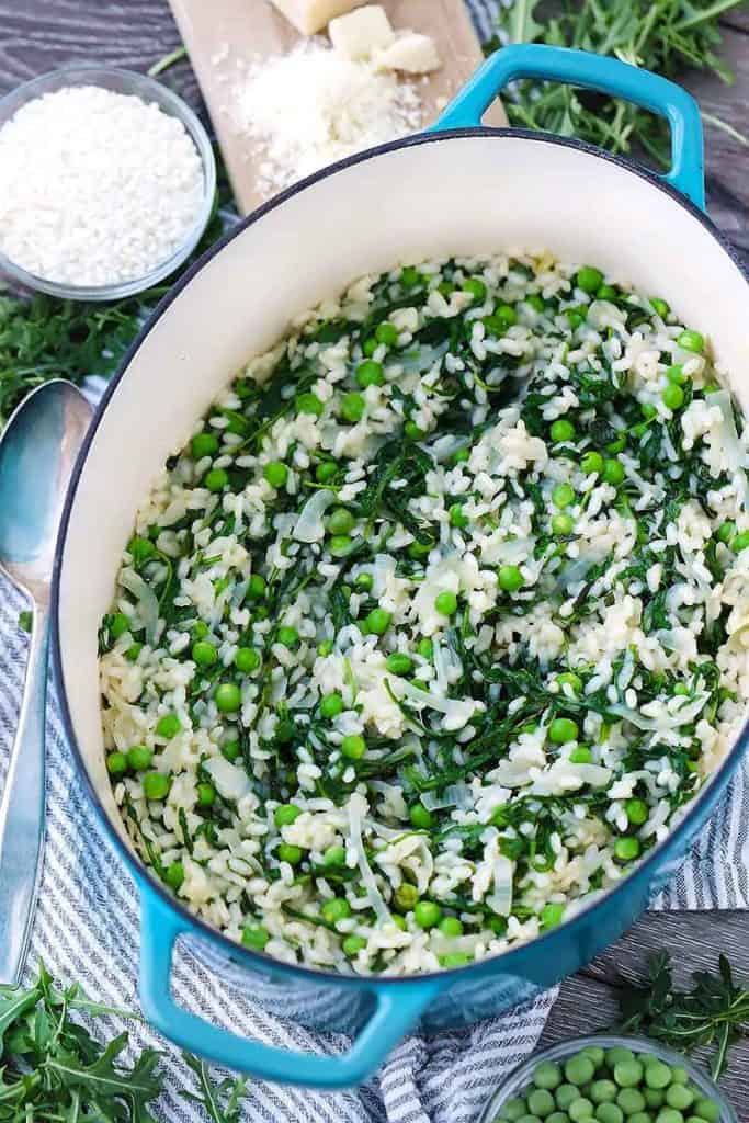 Fresh Pea Risotto with Arugula and Mint - Bowl of Delicious