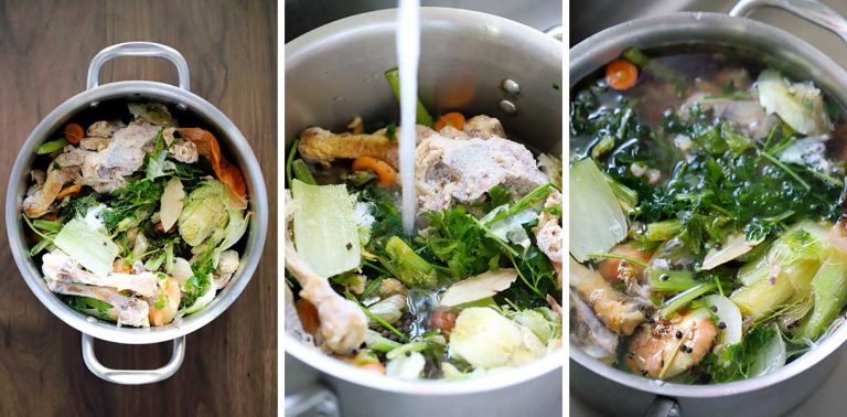 How to make Homemade Chicken Stock from Freezer Scraps - Bowl of Delicious