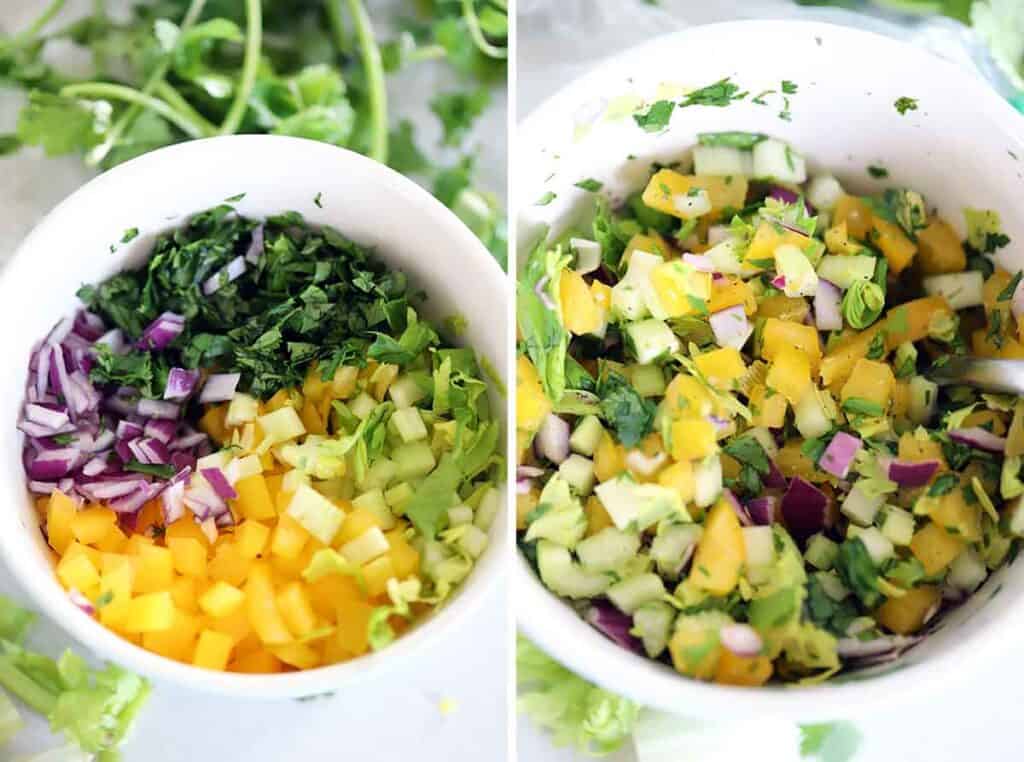 Healthy Buffalo Chicken Tacos with Celery Salsa - Bowl of Delicious