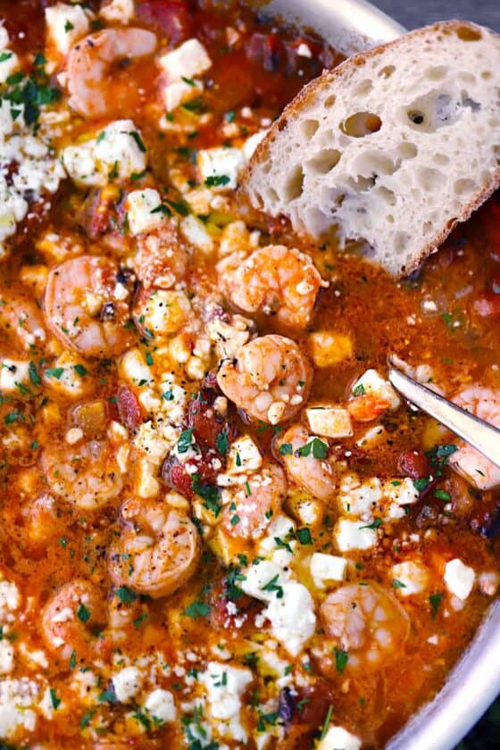 Greek Shrimp, Tomatoes, and Feta (Garides Saganaki) - Bowl of Delicious