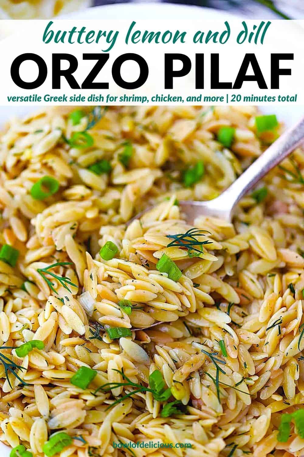 Toasted Orzo Pilaf with Lemon, Butter, and Dill - Bowl of Delicious