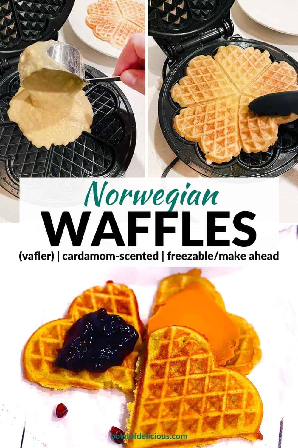 Norwegian Heart Waffles (Vafler) - Bowl of Delicious