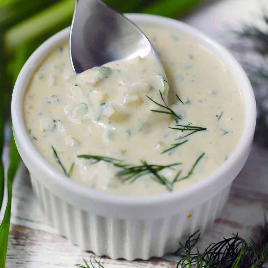 Homemade Tartar Sauce (with dill and green onions) - Bowl of Delicious