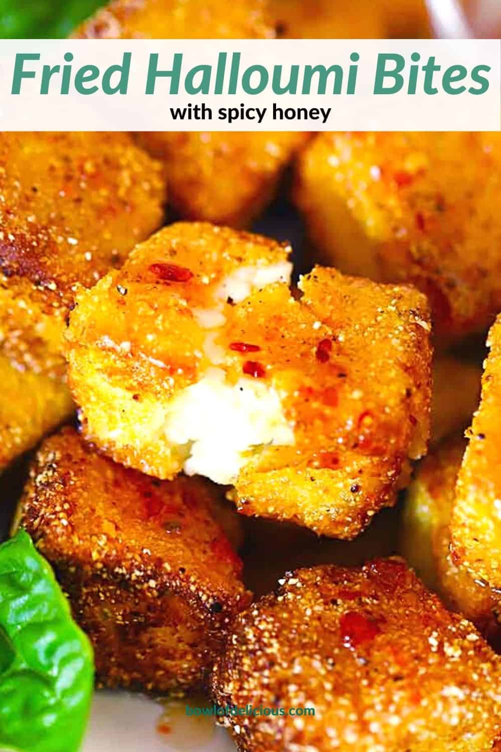 Fried Halloumi Bites with Spicy Honey - Bowl of Delicious