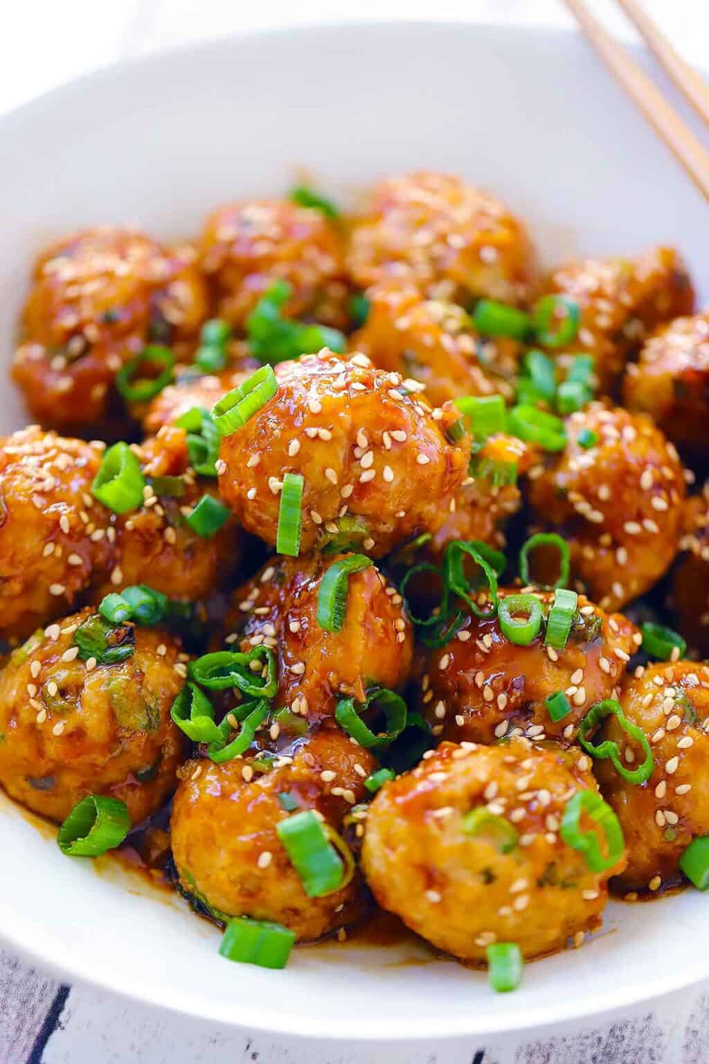 Asian Inspired Chicken Meatballs - Bowl of Delicious