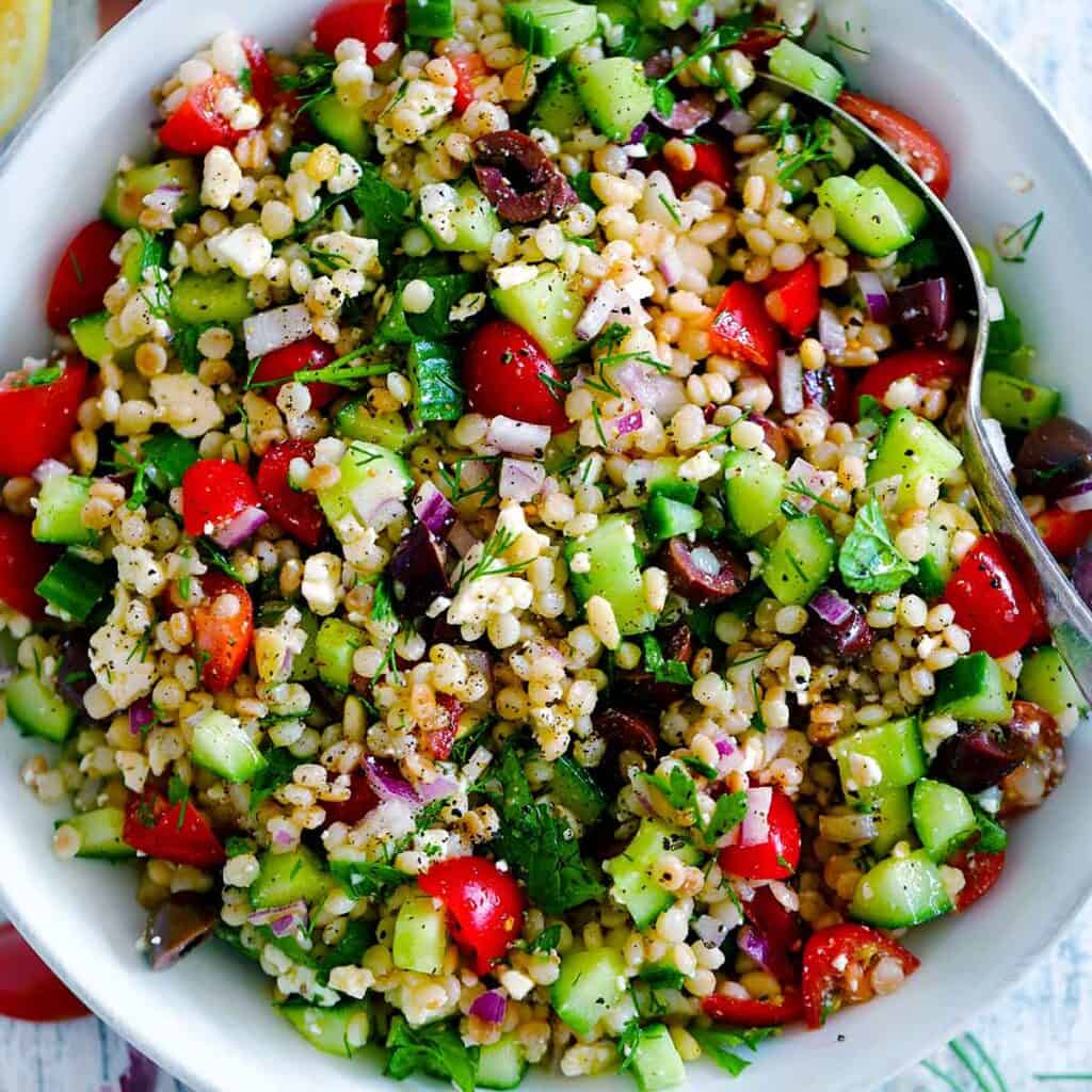 Mediterranean Israeli (Pearl) Couscous Salad - Bowl of Delicious