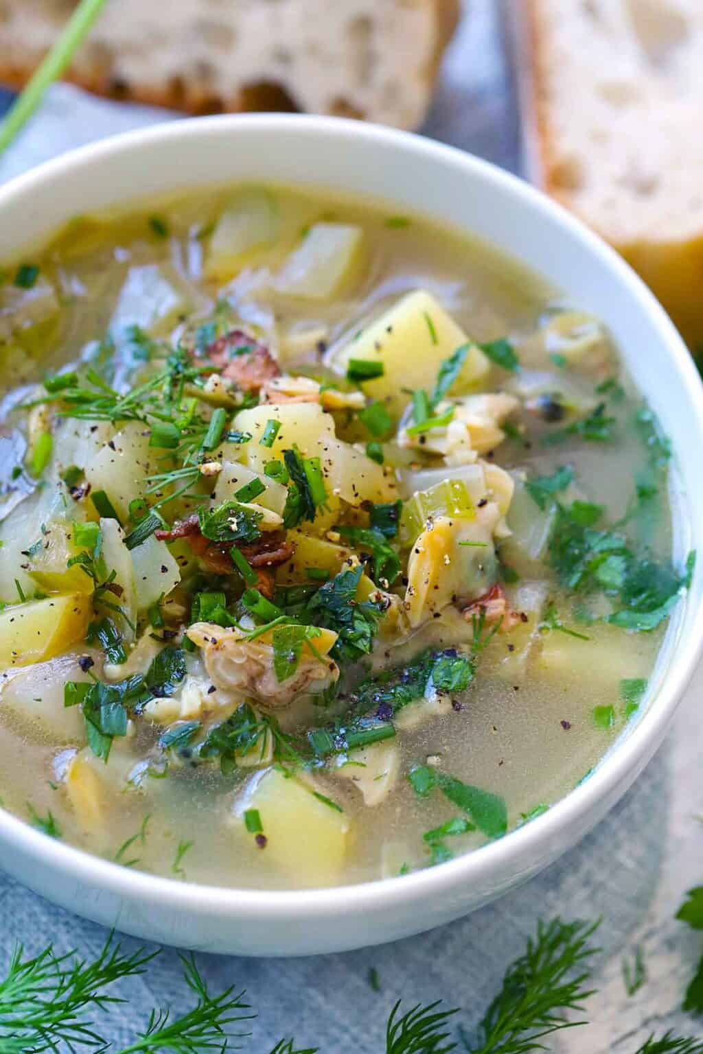 Rhode Island Clam Chowder (Clear Broth Chowder) - Bowl of Delicious