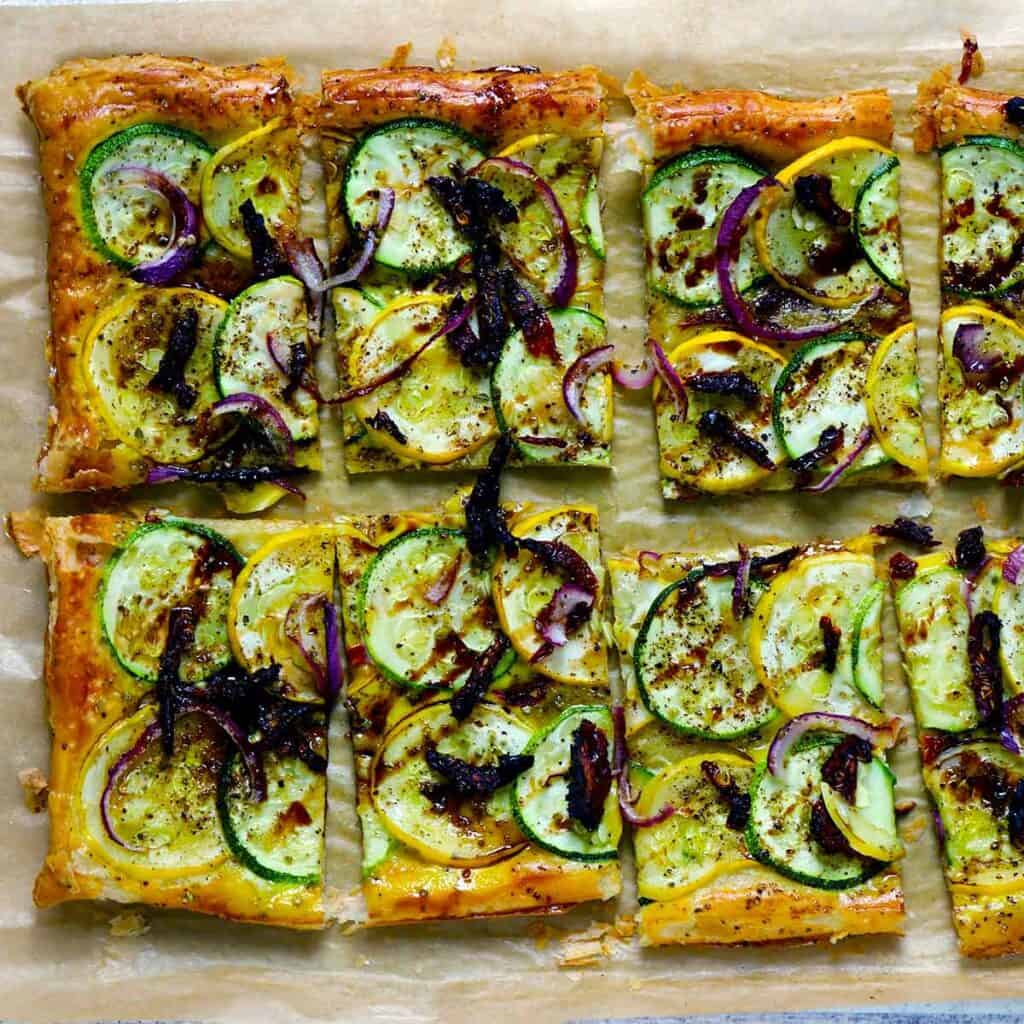 Puff Pastry Zucchini and Summer Squash Tart - Bowl of Delicious