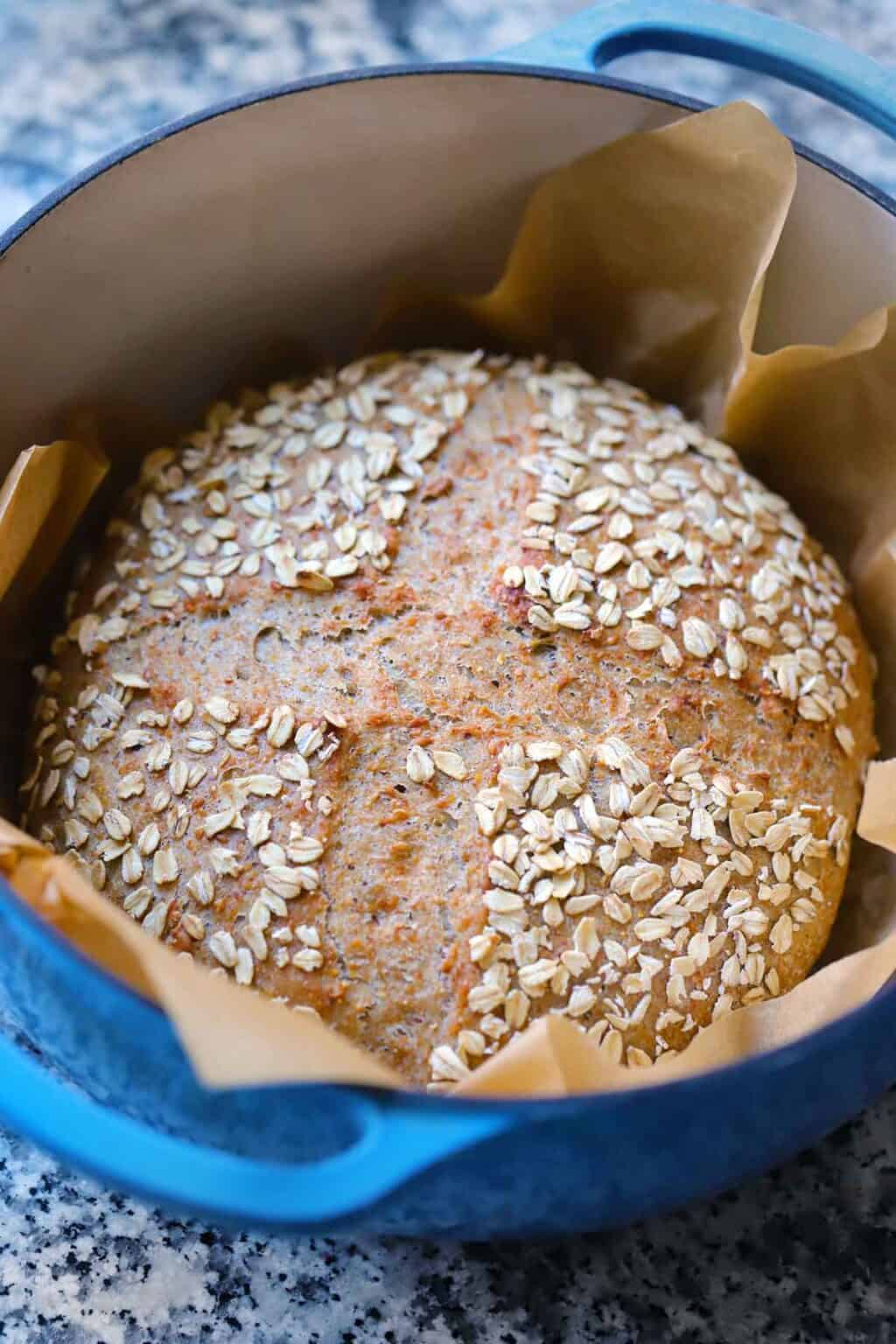 Multigrain No Knead Bread (Dutch Oven) - Bowl of Delicious