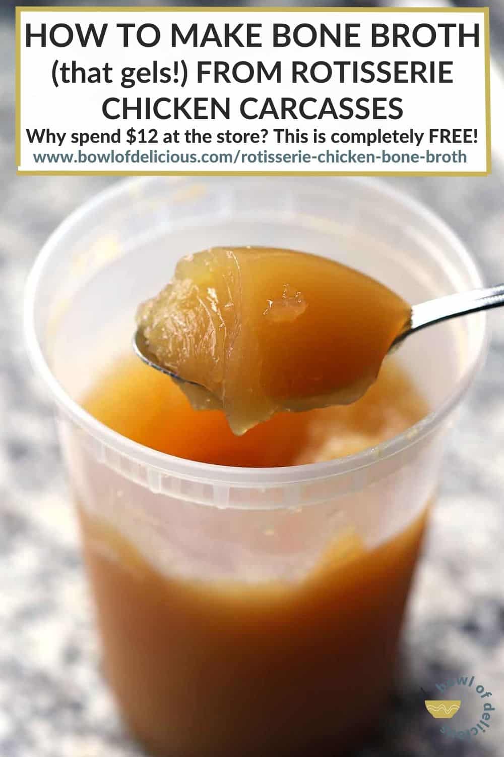 Rotisserie Chicken Bone Broth (it gels!) - Bowl of Delicious